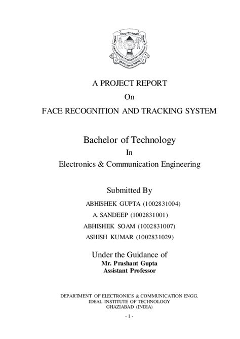 Pdf A Project Report On Face Recognition And Tracking System