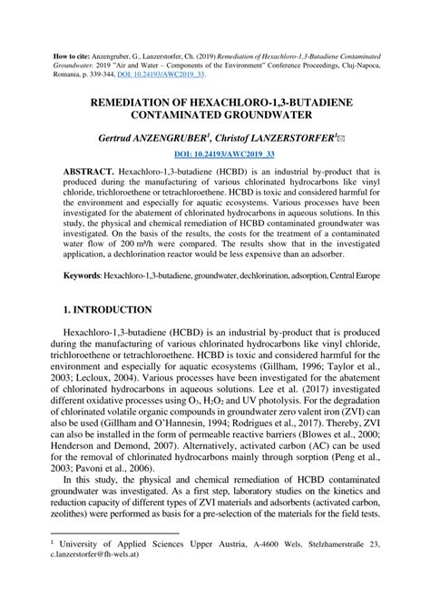 Pdf Remediation Of Hexachloro 13 Butadiene Contaminated Groundwater