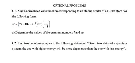 solved optional problems 01 a non normalized wavefunction