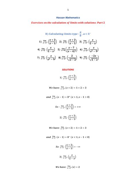 Solution Part2 Exercises On The Calculation Of Limits Studypool