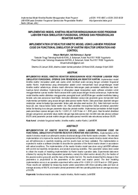 Pdf Implementasi Model Kinetika Reaktor Menggunakan Kode Program Labview Pada Simulator