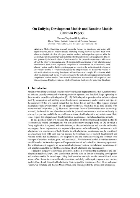 Pdf On Unifying Development Models And Runtime Models Position Paper