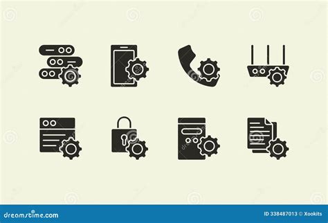 Solid Flat Setting Gear Illustration Icon Set With Various Digital And