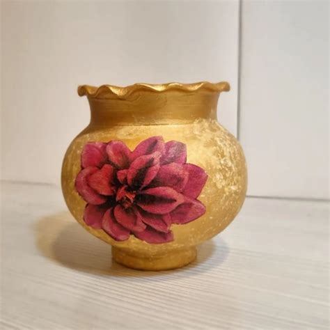 کمدا قیمت و خرید گلدون سفالی رنگ طلایی شکستنی بله