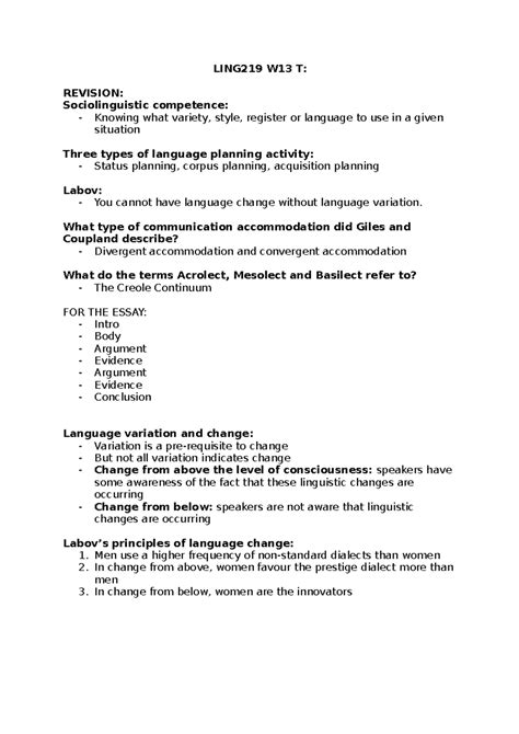 Ling219 W13 T Summary Of Tutorial Notes Ling219 W13 T Revision