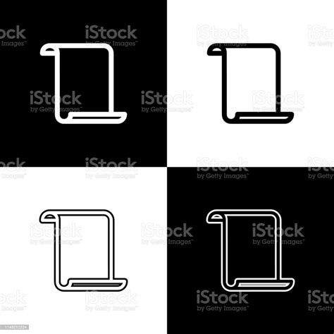 흑백 배경에 고립 된 종이 스크롤 아이콘을 설정 합니다 캔버스 스크롤 기호입니다 선 개요 및 선형 아이콘입니다 벡터 일러스트 0명에 대한 스톡 벡터 아트 및 기타 이미지