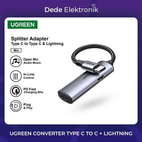 Jual Ugreen Converter Splitter Usb Type C To Lightning Type C Audio Call On Mic Shopee Indonesia