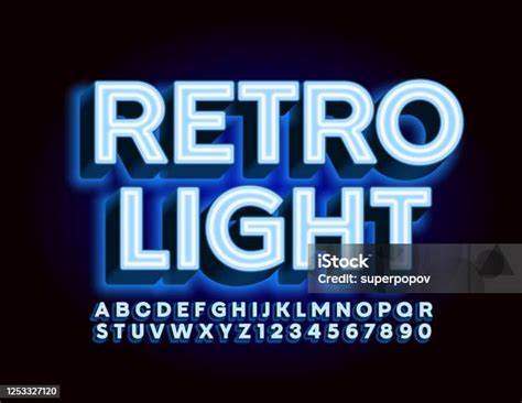 벡터 레트로 블루 라이트 글꼴 3d 전기 알파벳 컴퓨터 글자에 대한 스톡 벡터 아트 및 기타 이미지 컴퓨터 글자 네온