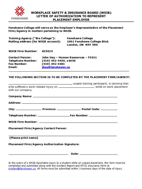 Fillable Online Wsib Letter Of Authorization To Represent Fax Email Print Pdffiller