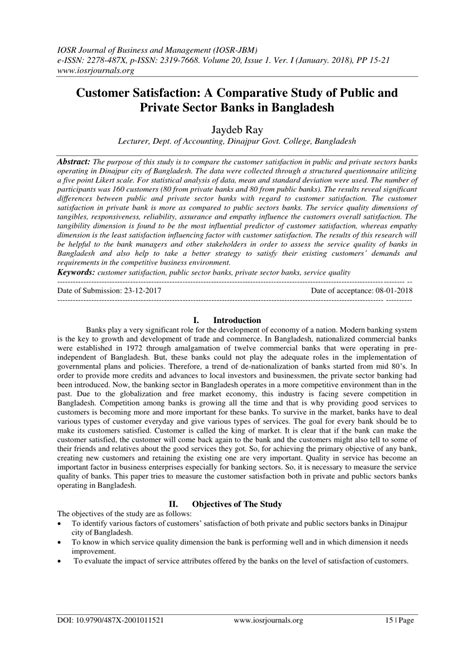 (PDF) Customer Satisfaction: A Comparative Study of Public and Private Sector Banks in Bangladesh