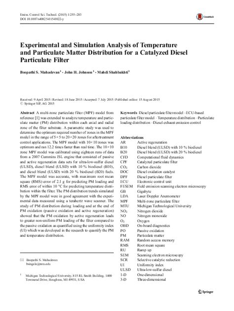 Pdf Experimental And Simulation Analysis Of Temperature And Particulate Matter Distribution