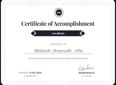 Mahesh Pramodh Aalla On Linkedin Java Certification Programming Learningjourney Hackerrank