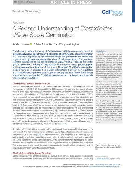 Pdf A Revised Understanding Of Clostridioides Difficile Spore Germination