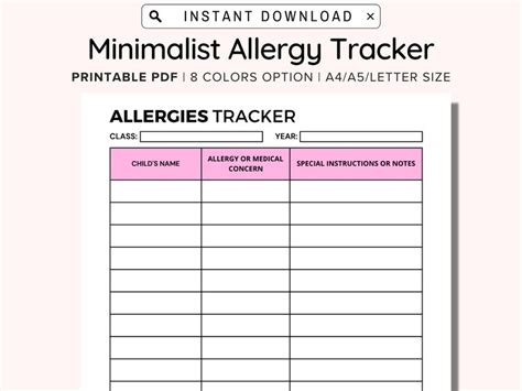 Daycare Allergy Tracker Printable Chart Allergy Events Symptoms And Severity Of Allergic