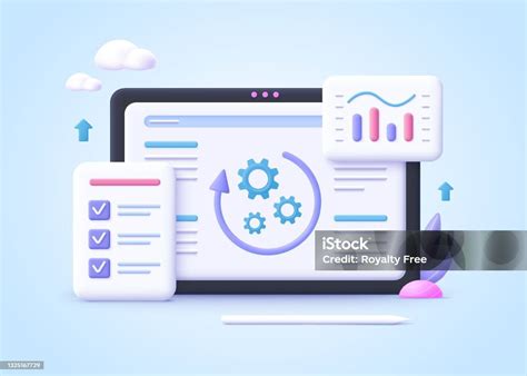 워크플로 프로세스의 개념 프로젝트 구현 비즈니스 워크플로우 비즈니스 프로세스 효율성 작업 활동 3d 사실적 벡터 일러스트레이션