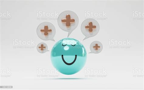 긍정적 인 사고 방식과 행복한 삶의 개념을위한 플러스 기호가있는 푸른 미소 얼굴을 3d 렌더링으로 분리하십시오 3차원 형태에 대한 스톡 사진 및 기타 이미지 Istock