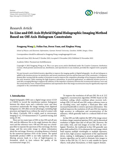 Pdf In Line And Off Axis Hybrid Digital Holographic Imaging Method Based On Off Axis Hologram