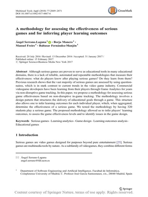 A Methodology For Assessing The Effectiveness Of Serious Games Pdf