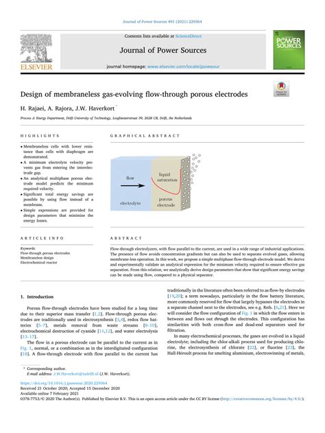 Pdf Design Of Membraneless Gas Evolving Flow Through Porous Electrodes