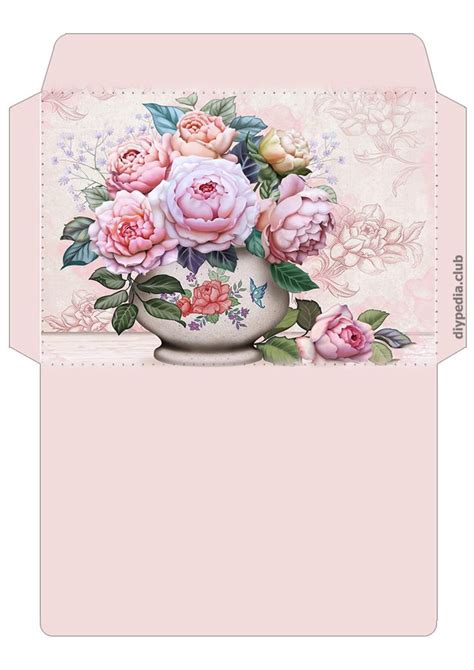 Шаблон конверта для печати Ваза с цветами Briefumschlag Selber Basteln Bastelarbeiten