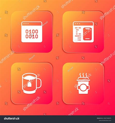 set binary code software cup tea stock vector royalty free 2502766975