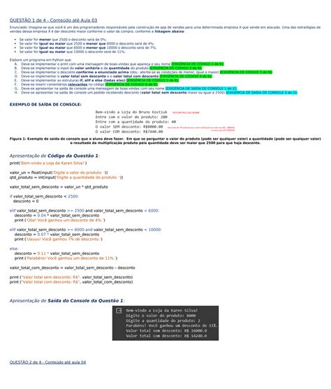 Trabalho Logica de Programacao e Algoritmos QUESTÃO 1 de 4 Conteúdo até Aula 03 Enunciado