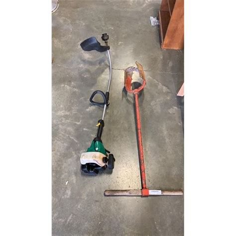 Weed Eater Gas Trimmer Working With Post Hole Digger