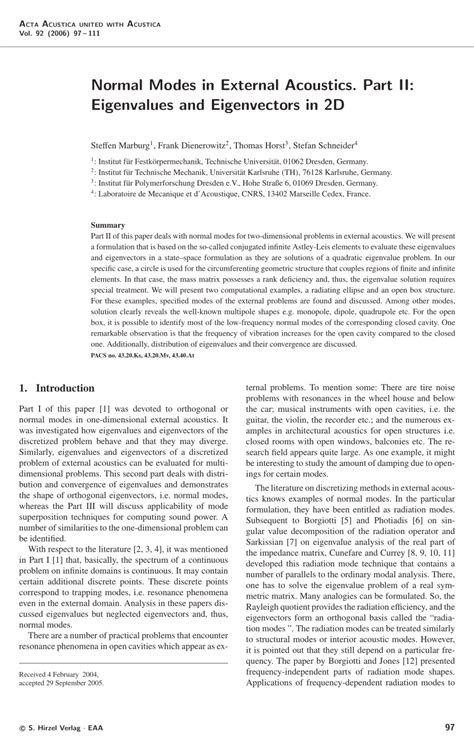 Pdf Normal Modes In External Acoustics Part Ii Eigenvalues And