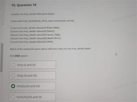 Solved Question 10consider The Empdetails Table Given