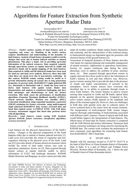 Pdf Algorithms For Feature Extraction From Synthetic Aperture Radar Data