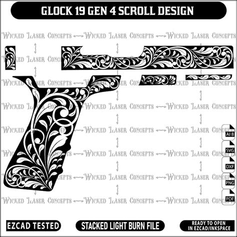 Glock 19 Gen 4 Scroll Ii Design With Stacked Lightburn File Etsy