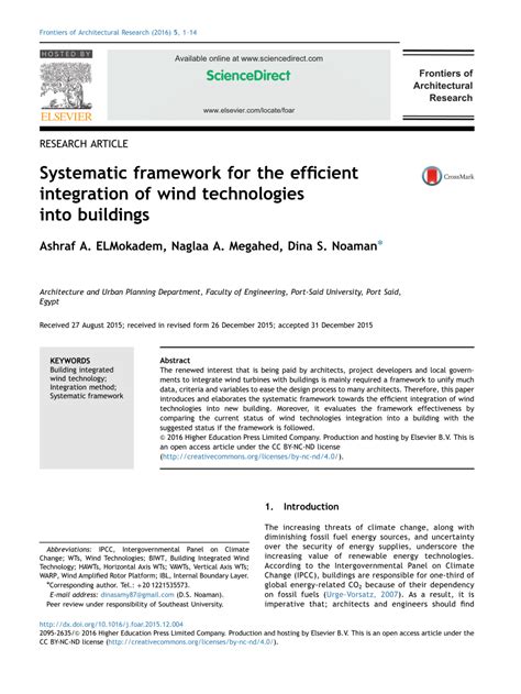 Pdf Systematic Framework For The Efficient Integration Of Wind Technologies Into Buildings