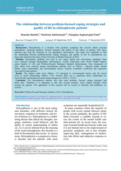 Pdf The Relationship Between Problem Focused Coping Strategies And Quality Of Life In