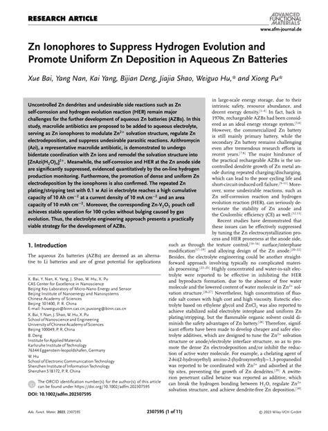 Zn Ionophores To Suppress Hydrogen Evolution And Promote Uniform Zn Deposition In Aqueous Zn