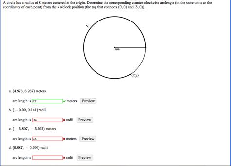 Solved A Circle Has A Radius Of 8 Meters Centered At The