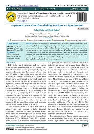 A Systematic Review Of Workflow Scheduling Techniques In A Fog