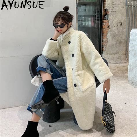 Ayunsue 2020 겨울 여성용 모피 코트 한국어 긴 인조 모피 자켓 느슨한 오버코트 모피 코트 Manteau