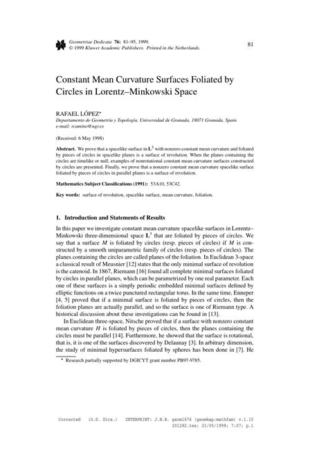 Pdf Constant Mean Curvature Surfaces Foliated By Circles In Lorentz Minkowski Space