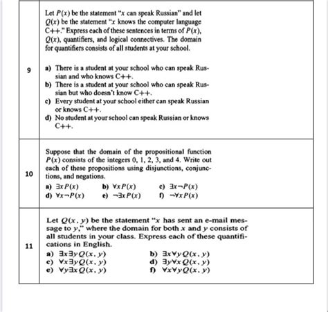 Solved Let P X Be The Statement X Can Speak Russian And