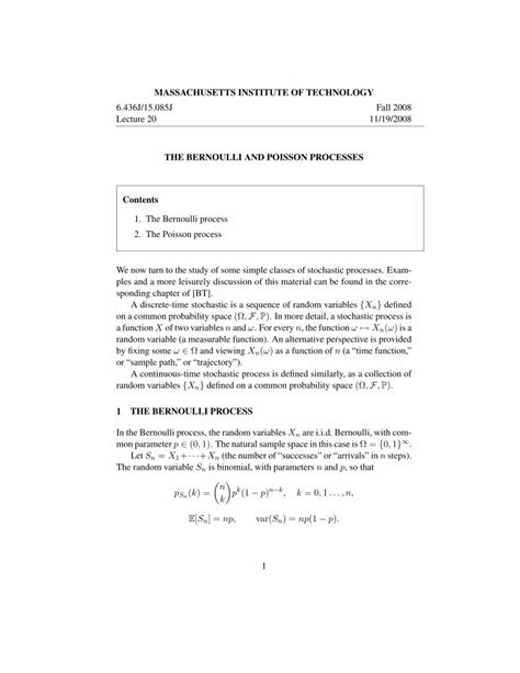 Pdf 6436j Lecture 20 The Bernoulli And Poisson Processes Dokumentips