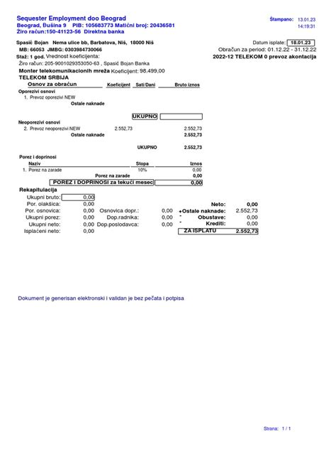 Spasic Bojan Platni Listic Decembar 18 01 2023 Pdf
