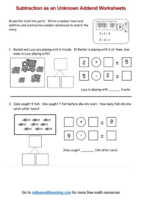 subtraction as an unknown addend worksheets first grade printable