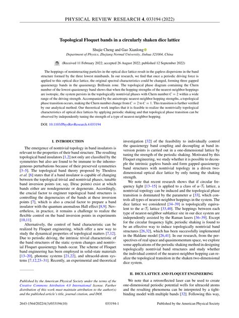 Pdf Topological Floquet Bands In A Circularly Shaken Dice Lattice