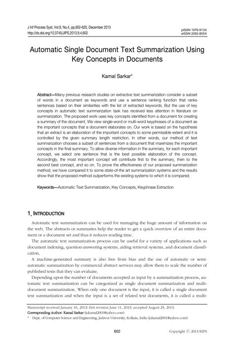 Pdf Automatic Single Document Text Summarization Using Key Concepts