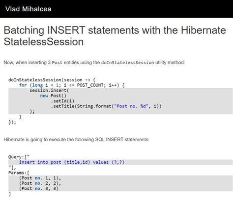 Sergio Bezerra Da Silva On Linkedin Hibernate Statelesssession Jdbc Batching Vlad Mihalcea