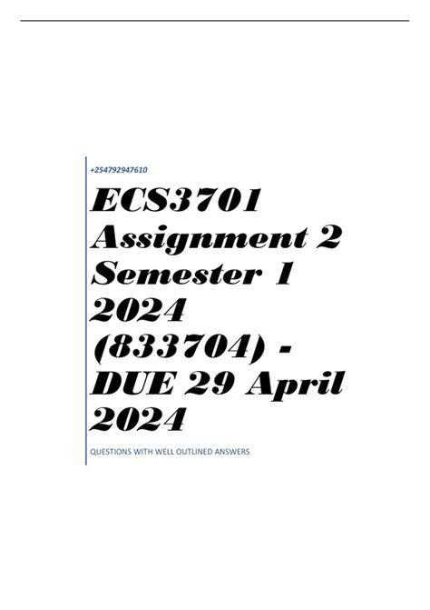 Ecs3701 Assignment 2 Semester 1 2024 833704 Due 29 April 2024 Ecs3701 Monetary Economics Ecs3701 Assignment 2 Semester 1 2024 833704 Due 29 April 2024 Ecs3701 Monetary Economics