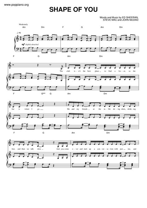 Ed Sheeran Shape Of You 琴谱五线谱pdf 香港流行钢琴协会琴谱下载 ★