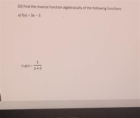 Solved Find The Inverse Function Algebraically Of The Chegg