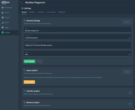 project settings blockbax