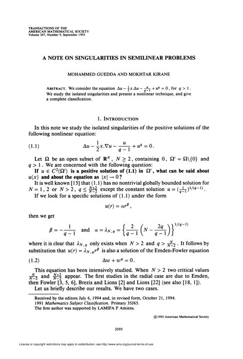 Pdf A Note On Singularities In Semilinear Problems